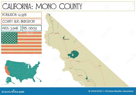 Large And Detailed Map Of Mono County Stock Illustration Illustration