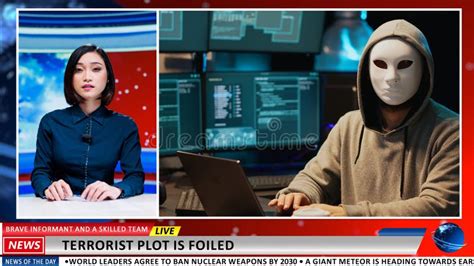 Asian Reporter Talks About Cyber Attacks Stock Image Image Of Newscaster Headline 301818249