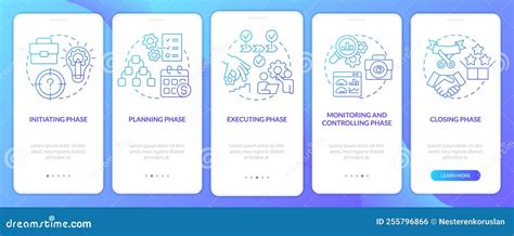 Phases Of Project Management Blue Gradient Onboarding Mobile App Screen