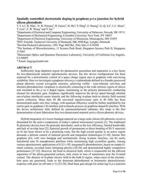 Pdf Spatially Controlled Electrostatic Doping In Graphene P I N