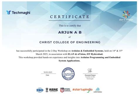 🎉delighted To Share That I Have Participated In The Arduino And Embedded Systems Workshop