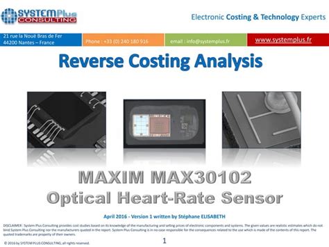 Maxim Integrated Max30102 Optical Heart Rate Sensor 2016 Teardown Reverse Costing Report