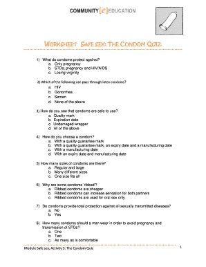 Fillable Online WORKSHEET SAFE SEX THE CONDOM QUIZ Fax Email Print PdfFiller