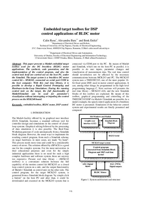 Pdf Embedded Target Toolbox For Dsp Control Applications Of Bldc Motor
