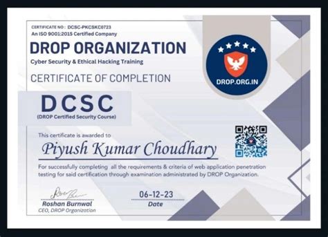 Piyush Choudhary On Linkedin Recently Got A Certificate On Completion Of Cyber Security And