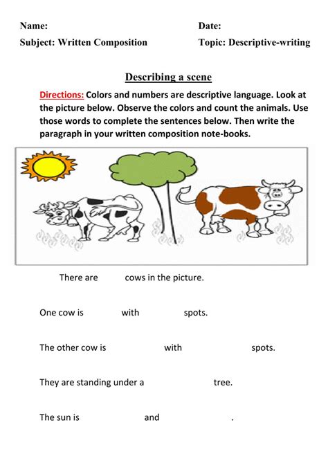 Descriptive Writing Worksheets Writing Worksheets