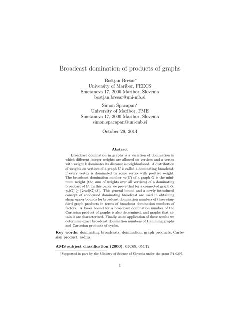 Pdf Broadcast Domination Of Products Of Graphs