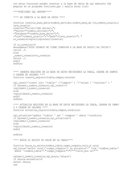 Funcion Para Conectar Vfp 90 Con Sql Express Pdf Métodos Y