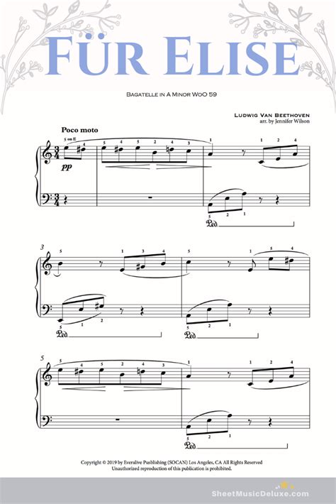 Für Elise Piano Facile Lettre à élise Partition Mswe