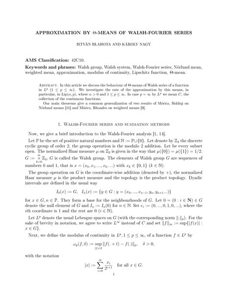 Pdf Approximation By Θ Means Of Walsh Fourier Series