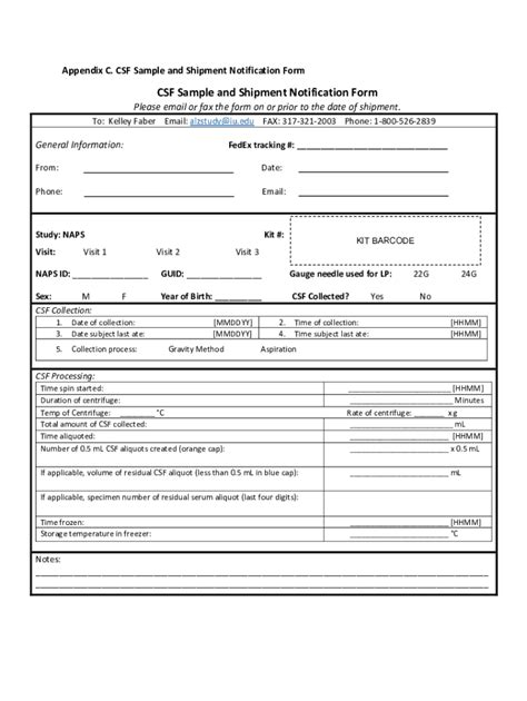 Fillable Online Ncrad Iu Appendix C Csf Sample And Shipment