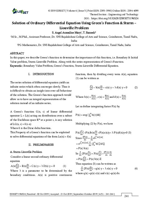 Pdf Solution Of Ordinary Differential Equation Using Greens Function And Sturm Liouville Problem