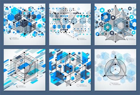 Premium Vector Geometric Technology Vector Blue Drawings Set 3d Technical Wallpaper