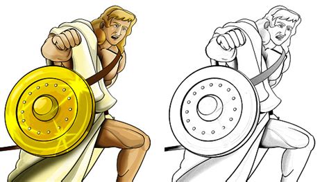 흰색 배경에 로마 또는 그리스 고대 캐릭터 전사 또는 검투사만화 스케치 장면 일러스트 검투사에 대한 스톡 벡터 아트 및 기타