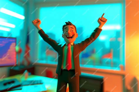 A Cartoon Man In A Suit And Tie Standing In Front Of A Desk Premium Ai Generated Image