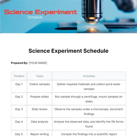 Free Science Experiment Schedule Template To Edit Online