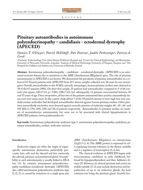 Pdf Pituitary Autoantibodies In Autoimmune Polyendocrinopathy Candidiasis Ectodermal Dystrophy
