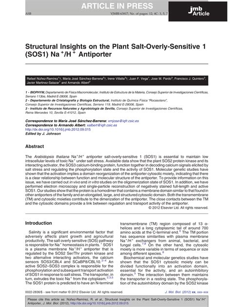 Pdf Structural Insights On The Plant Salt Overly Sensitive 1 Sos1