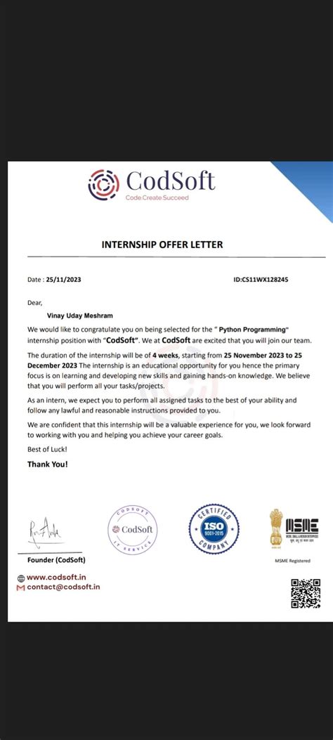 Vinay Meshram On Linkedin Codsoftinternship Pythonprogramming Techinternship Codingjourney