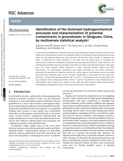 Pdf Identification Of The Dominant Hydrogeochemical Processes And Characterization Of