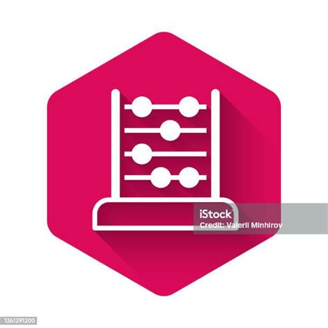 긴 그림자 배경으로 격리 된 흰색 아바쿠스 아이콘 전통적인 카운팅 프레임 교육 표지판 수학 학교 핑크 육각형 버튼 벡터 개념에 대한 스톡 벡터 아트 및 기타 이미지 Istock