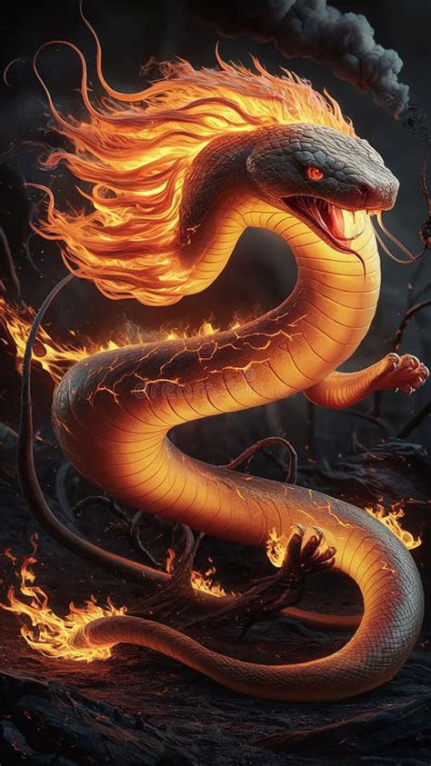 A Mythical Fire Python Hybrid Creature Blending The Essence Of A Python With The Fiery Elements