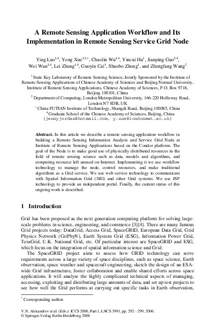 Pdf A Remote Sensing Application Workflow And Its Implementation In Remote Sensing Service