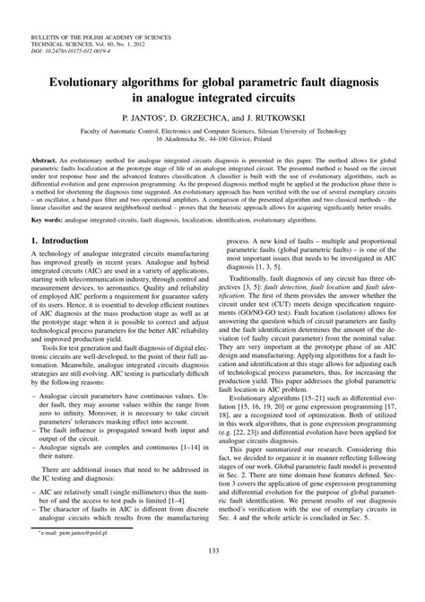 Pdf Evolutionary Algorithms For Global Parametric Fault Diagnosis In