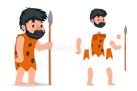 Stone Age Man With Spear Flat Vector Illustration Stock Vector