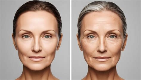 Womans Face Showing A Comparison Between Youthful Skin And Wrinkled Skin Premium AI Generated