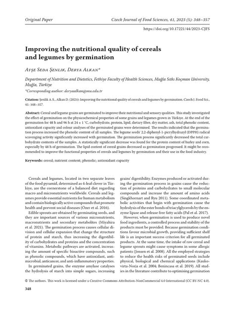 Improving The Nutritional Quality Of Cereals And Legumes By Germination