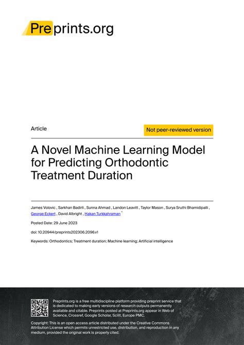 Pdf A Novel Machine Learning Model For Predicting Orthodontic Treatment Duration