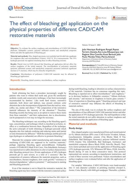 Pdf The Effect Of Bleaching Gel Application On The Physical Properties Of Different Cadcam