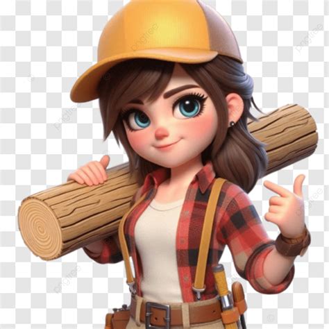 도끼와 모자 벡터 일러스트 디자인 이미지 아이콘을 가진 귀여운 만화 소녀의 3d 렌더링 도끼와 모자를 쓴 귀여운 만화 소녀의 3d 렌더링 벡터 일러스트 레이 션 디자인