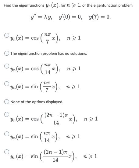 Solved 1 Of The Eigenfunction Problem Find The