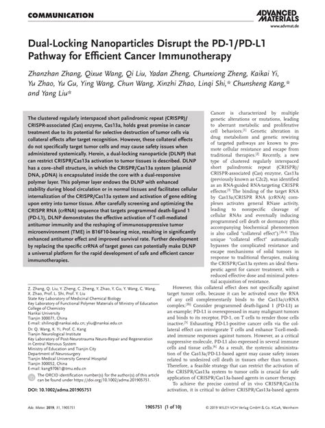 Dual‐locking Nanoparticles Disrupt The Pd‐1pd‐l1 Pathway For Efficient Cancer Immunotherapy