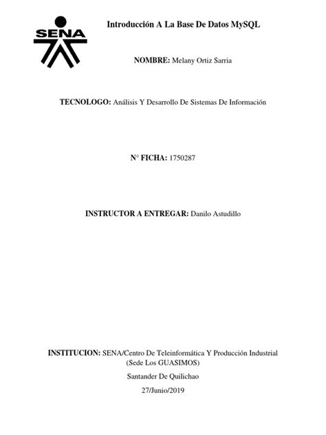 Introducción A La Base De Datos Mysql Pdf Gestión De La Información Bases De Datos