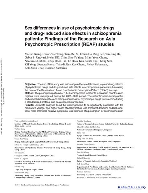 Pdf Sex Differences In Use Of Psychotropic Drugs And Drug Induced