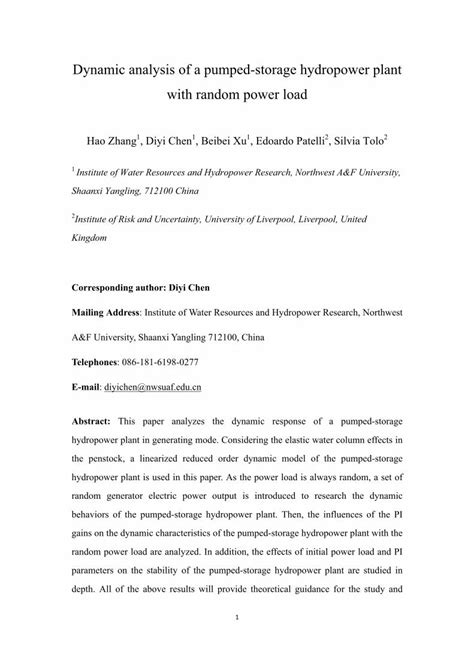 Pdf Dynamic Analysis Of A Pumped Storage Hydropower Plant With Dokumentips