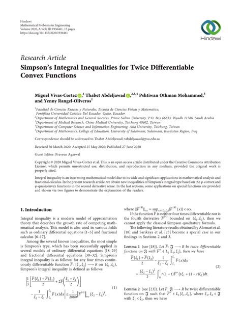 Pdf Simpsons Integral Inequalities For Twice Differentiable Convex
