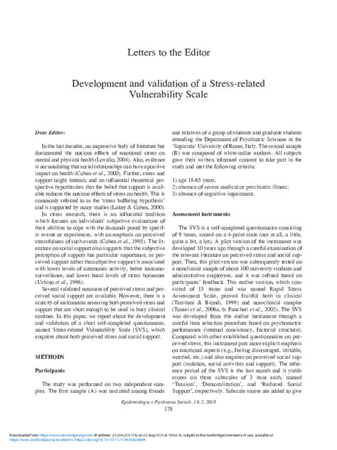 Pdf Development And Validation Of A Stress Related Vulnerability Scale