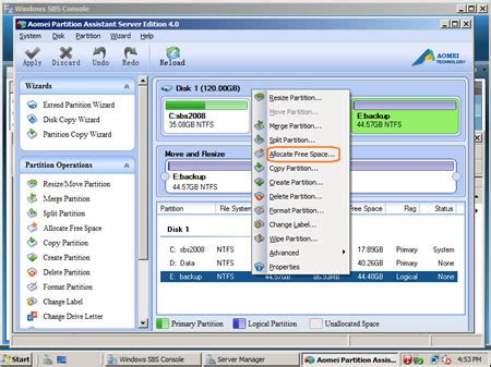 How To Resize SBS 2008 System Partition