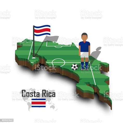 코스타리카 국가 축구 팀입니다 축구 선수와 3d 디자인 국가 지도에 플래그 2018년에 대한 스톡 벡터 아트 및 기타 이미지 2018년 경기 스포츠 공 스포츠 장비