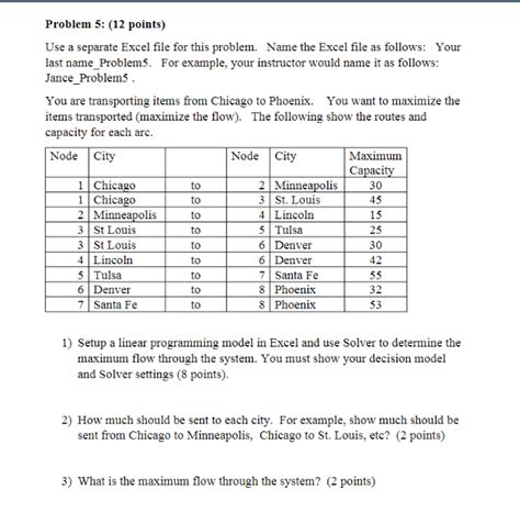 Solved Problem 5 12 Points Use A Separate Excel File For