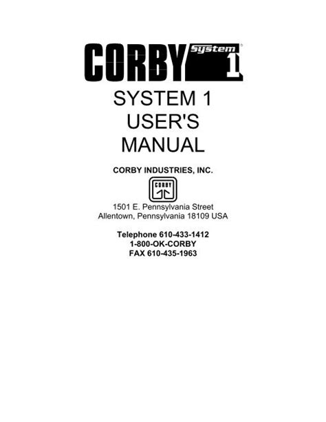 Corby System Access Control System Manual Corby Industries Inc