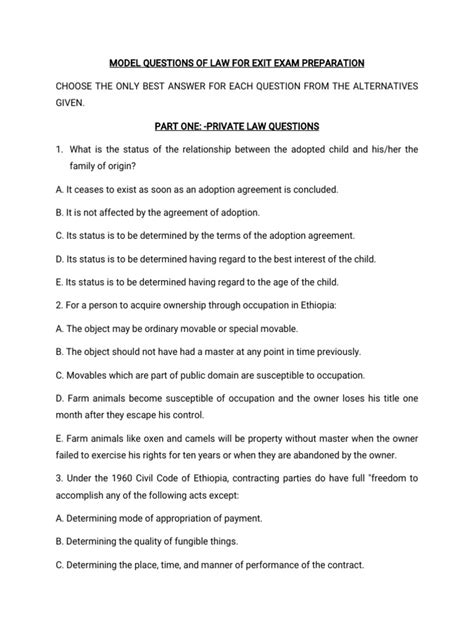 Exit Exam Model Questions Pdf