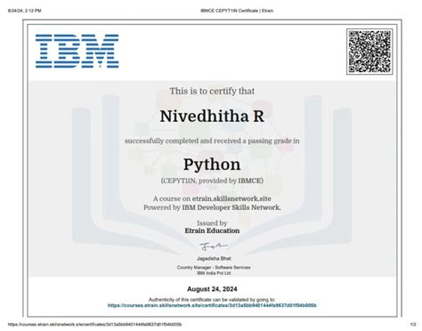 Nivedhitha R On Linkedin Ibm Python Pythonfullstack Ibmcertified Newachievement Programming
