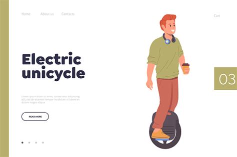 전기 외발 자전거 랜딩 페이지 디자인 템플릿은 행복한 십대 소년 승마 생태 바퀴 달린 운송 오토바이에 대한 스톡 벡터 아트 및 기타 이미지 오토바이 자전거 타기 한