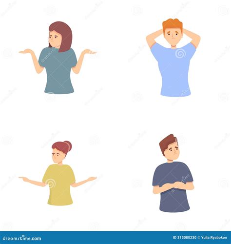 Ambiguous Icons Set Cartoon Vector Confused Character Does Not Know