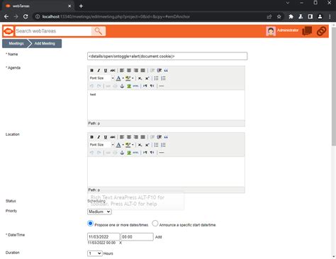 stored cross site scripting vulnerability bypass filter on meetings feature in webtareas 2 4p5
